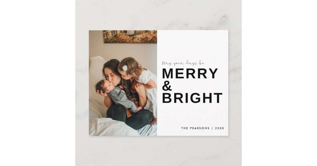 Merry and Bright Family Photo Holiday Postcard | Zazzle