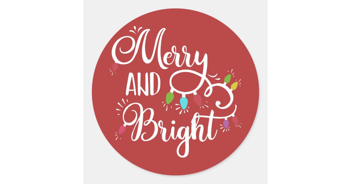 merry and bright holiday lights classic round sticker | Zazzle