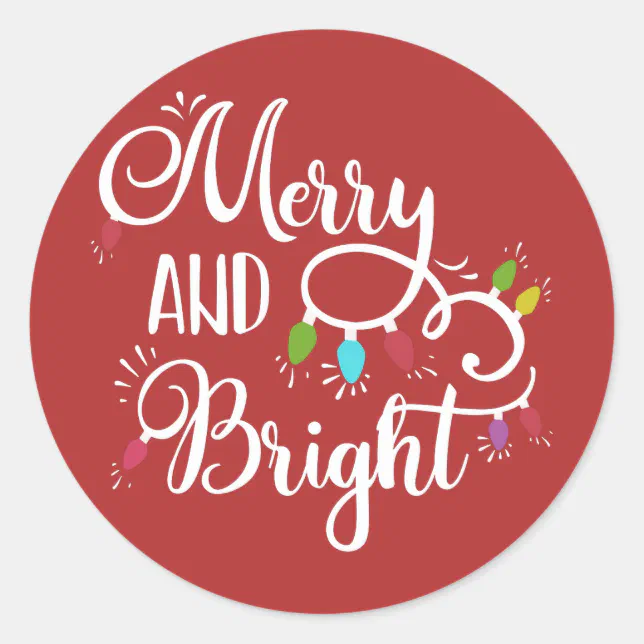 merry and bright holiday lights classic round sticker | Zazzle