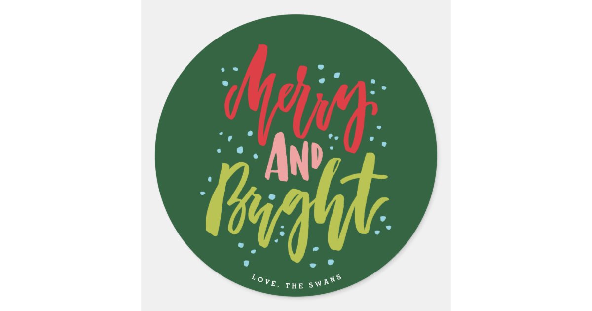 Merry and Bright Multi-Color Holiday Sticker | Zazzle