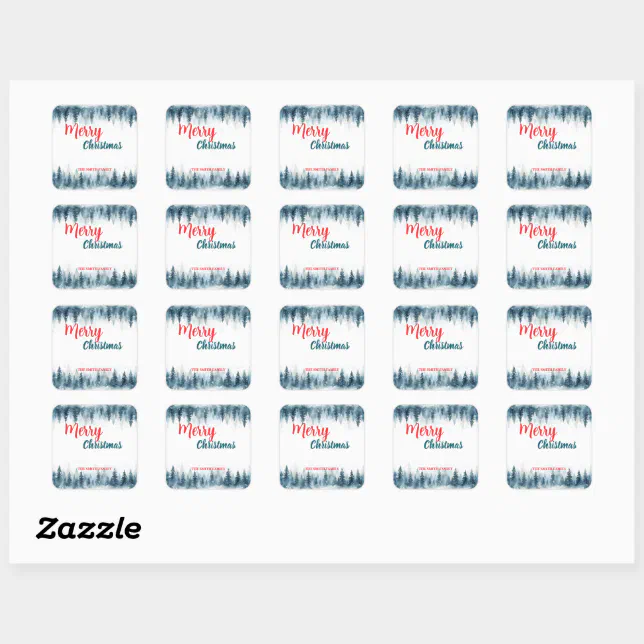 Merry and Bright pine tree forest Christmas Square Sticker | Zazzle