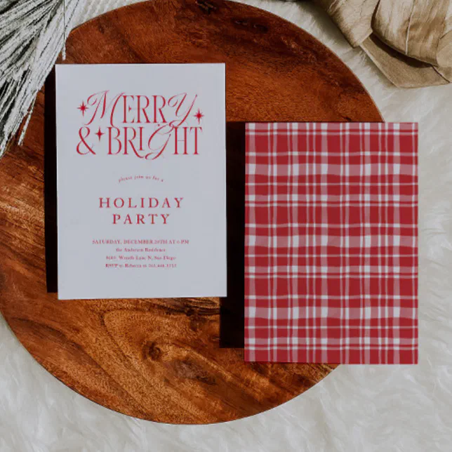 Merry and Bright Red Minimalist Invitation | Zazzle