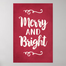 Merry and Bright Rustic Red Holiday Wall Poster | Zazzle