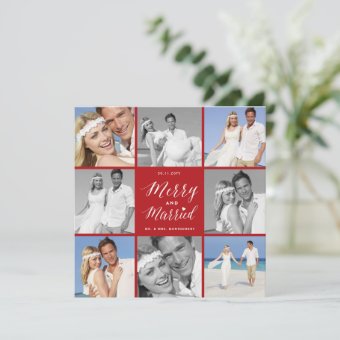 Merry And Married 8 Photo Collage Modern Wedding Holiday Card | Zazzle