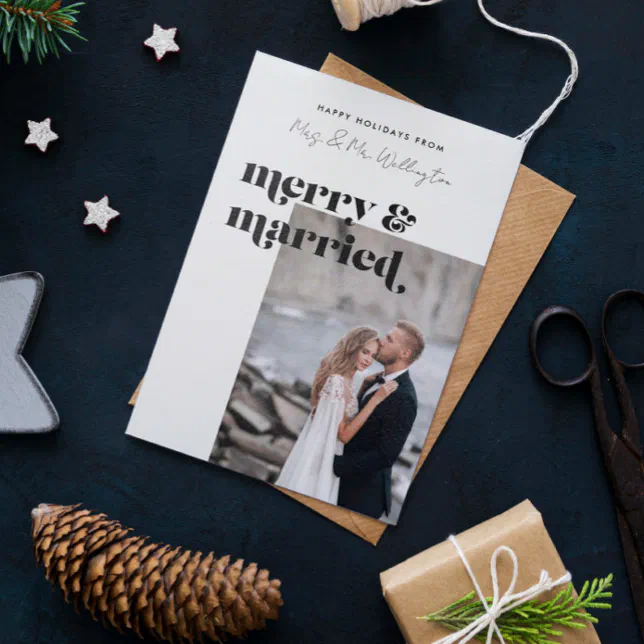 Merry and Married Elegant Modern Photo Holiday | Zazzle