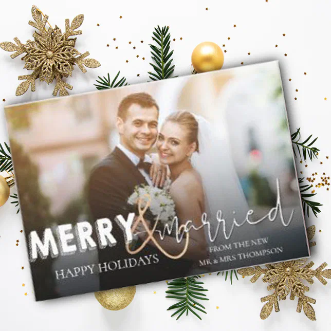 Merry and Married First Christmas Photo Holiday Card | Zazzle