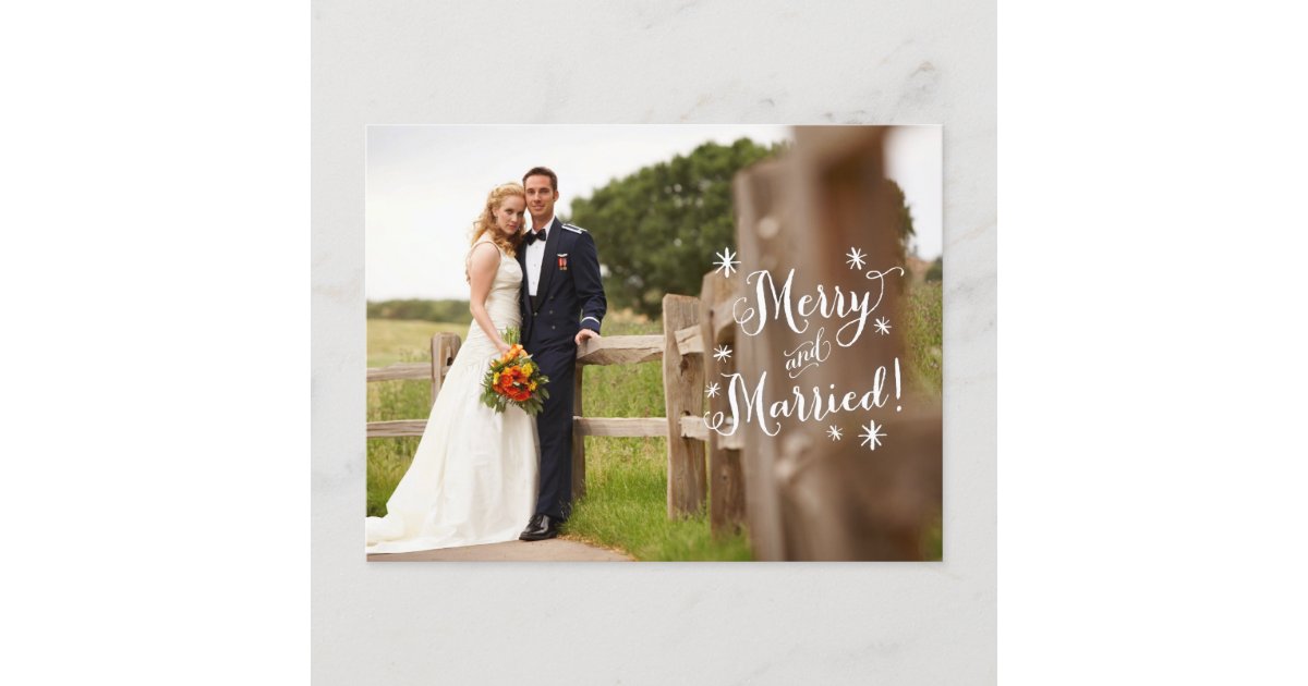 Merry and Married Holiday Announcement Postcard | Zazzle