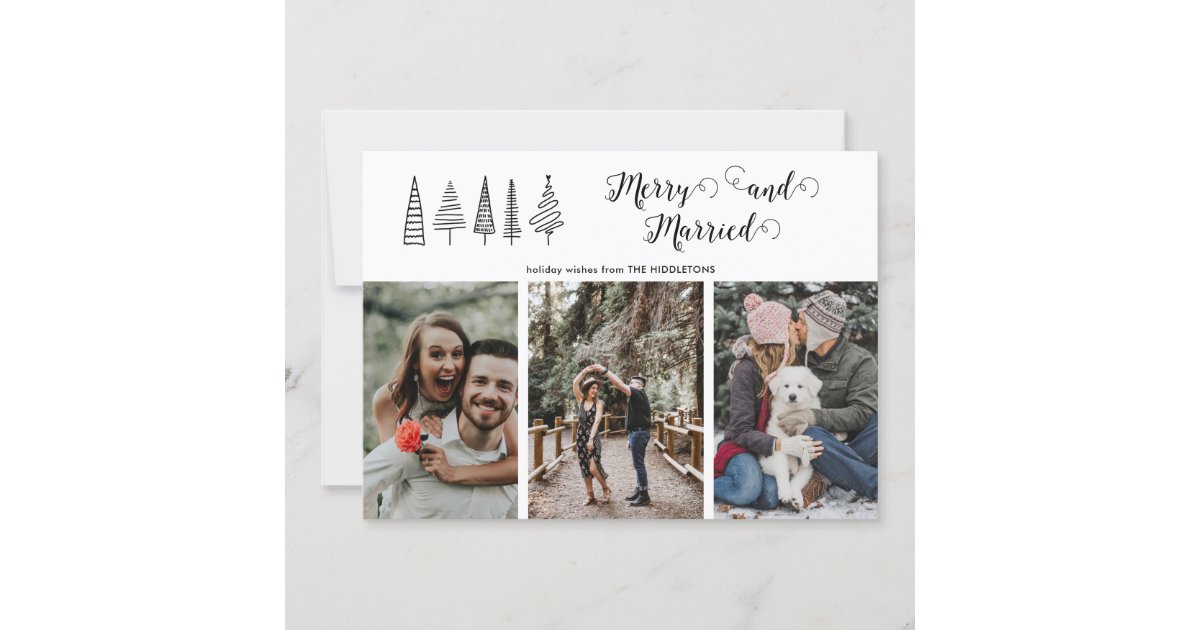 Merry and Married Script Christmas Tree | Photo Holiday Card | Zazzle