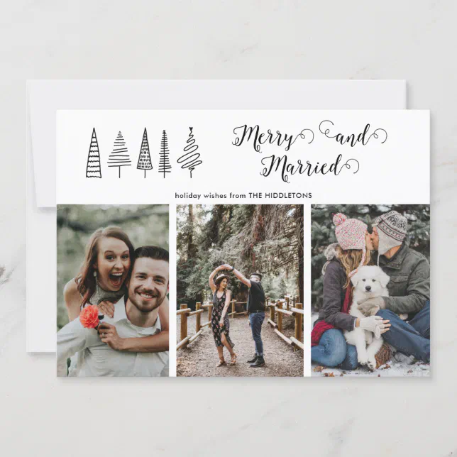 Merry and Married Script Christmas Tree | Photo Holiday Card | Zazzle