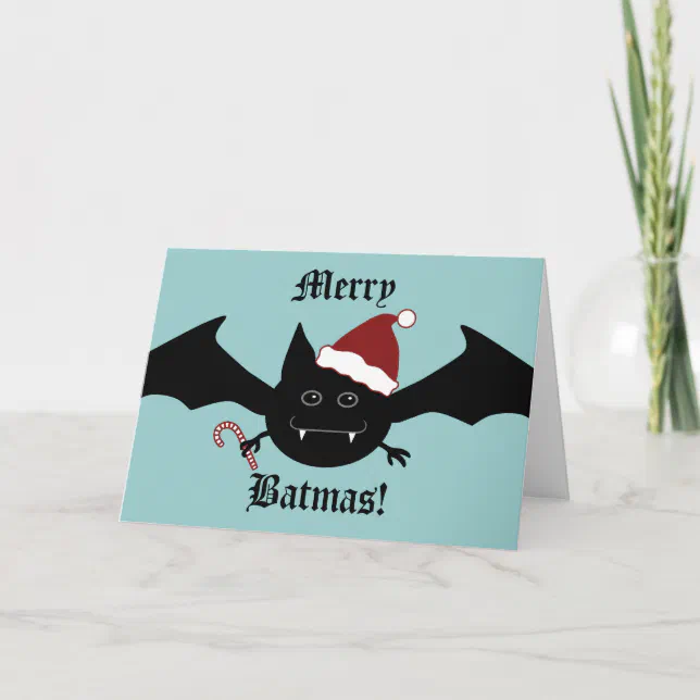 Merry Batmas silly Gothic bat Christmas Holiday Card | Zazzle