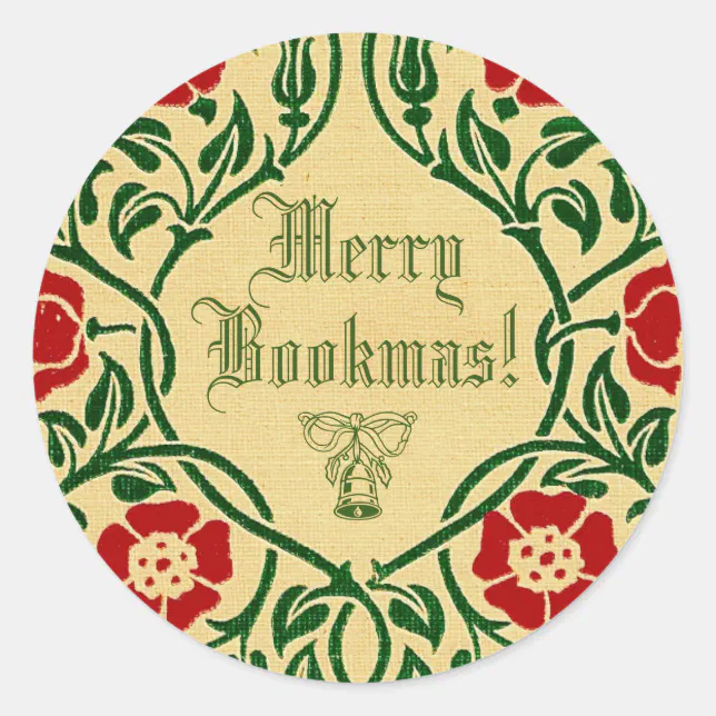 Merry Bookmas (art nouveau) Classic Round Sticker | Zazzle