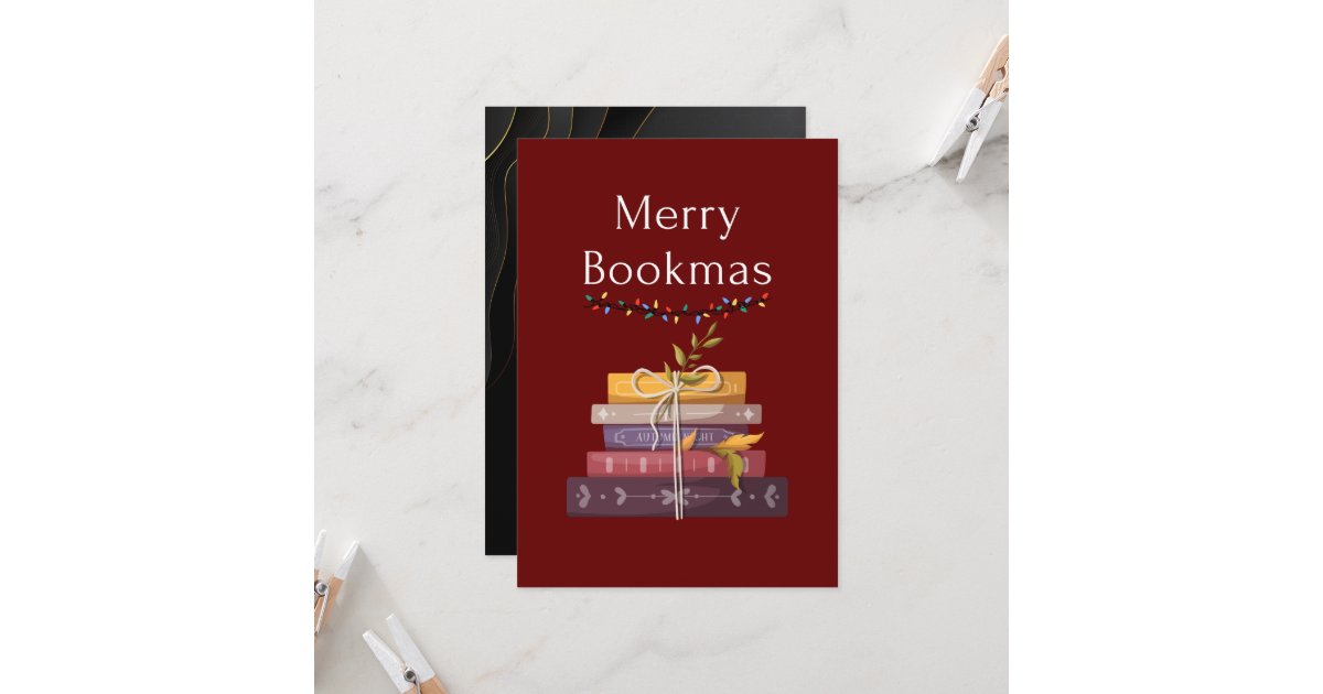 Merry Bookmas Card | Cozy Christmas Book Lover | Zazzle