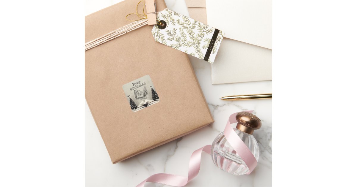 Merry Bookmas, Readers and Book Lovers Square Sticker | Zazzle