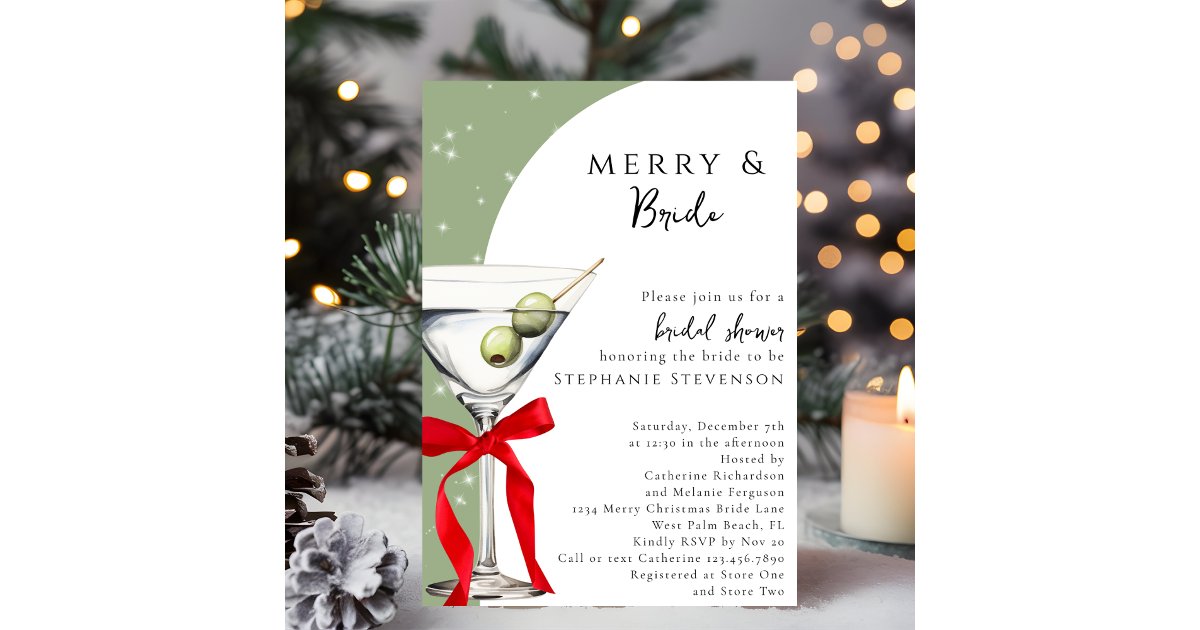 Merry & Bride Martini Christmas Bridal Shower Invitation | Zazzle