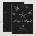 Merry Bright Black White Glitter Elegant Christmas Invitation | Zazzle