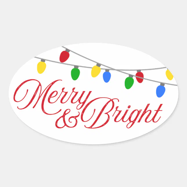 Merry & Bright Christmas Lights Oval Sticker | Zazzle