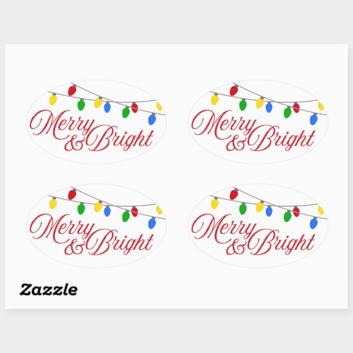 Merry & Bright Christmas Lights Oval Sticker | Zazzle