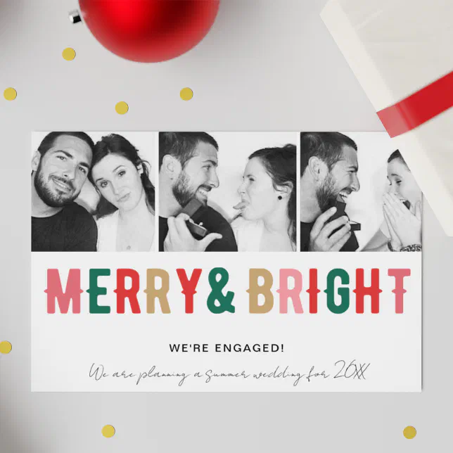 Merry Bright Engagement Announcement Christmas | Zazzle