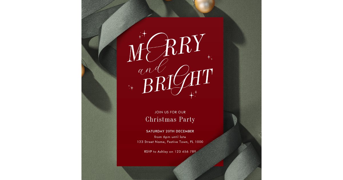 Merry & Bright Red Elegant Script Modern Christmas Invitation | Zazzle