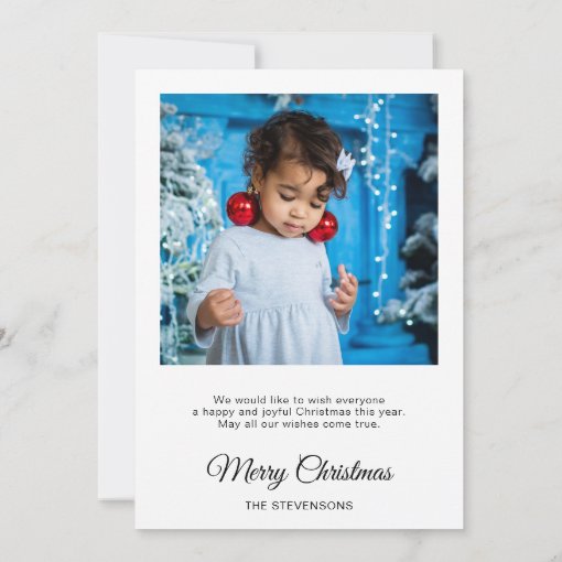 Merry Christmas 2 photos elegant script Holiday Card | Zazzle