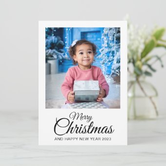 Merry Christmas 2 photos elegant script Holiday Card | Zazzle