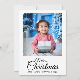 Merry Christmas 2 photos elegant script Holiday Card | Zazzle