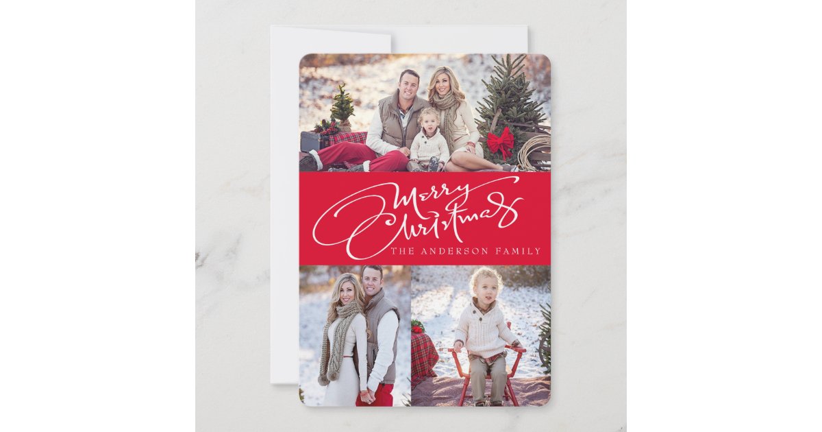 Merry Christmas 3 Photo Christmas Card | Zazzle