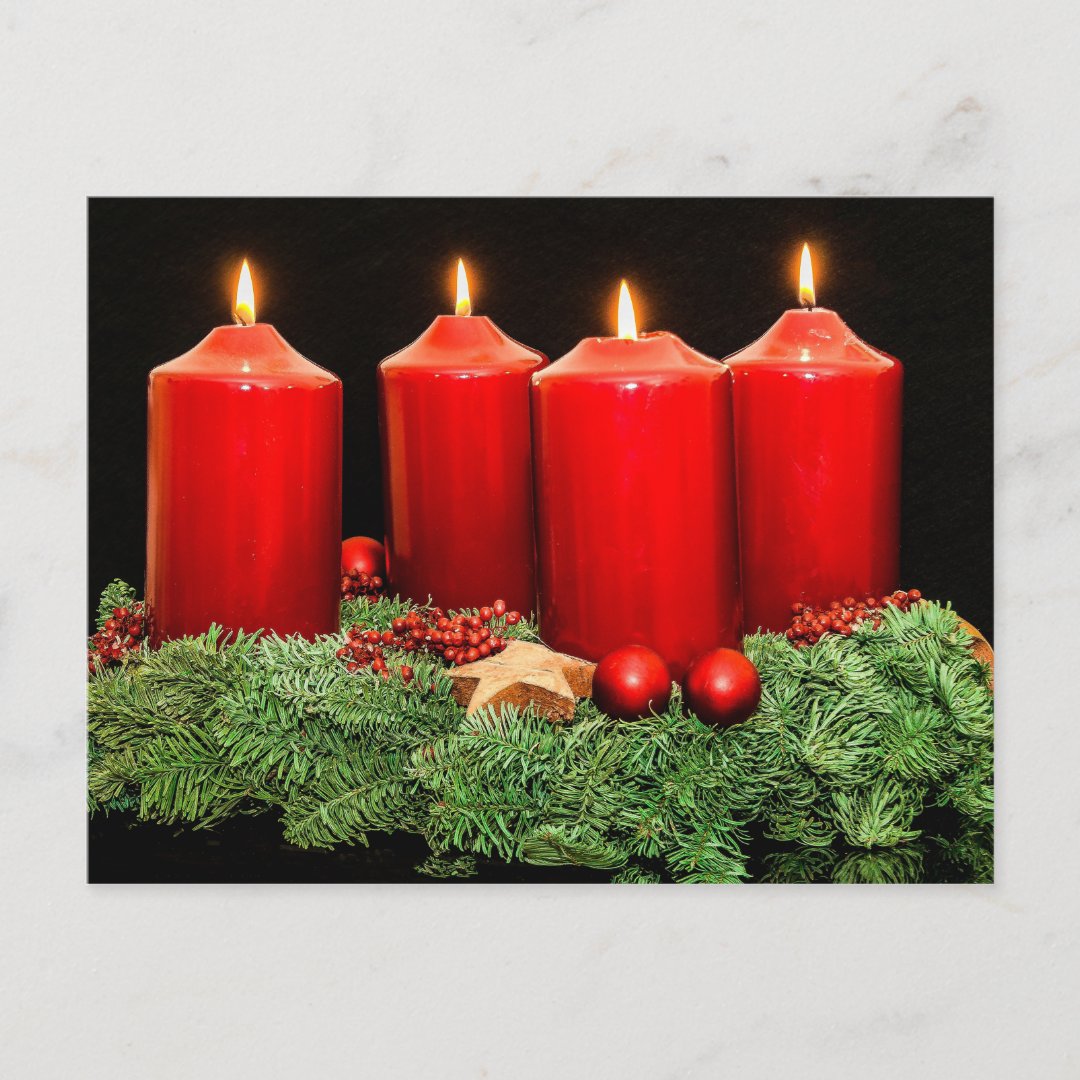 Merry christmas advent wreath holiday postcard | Zazzle