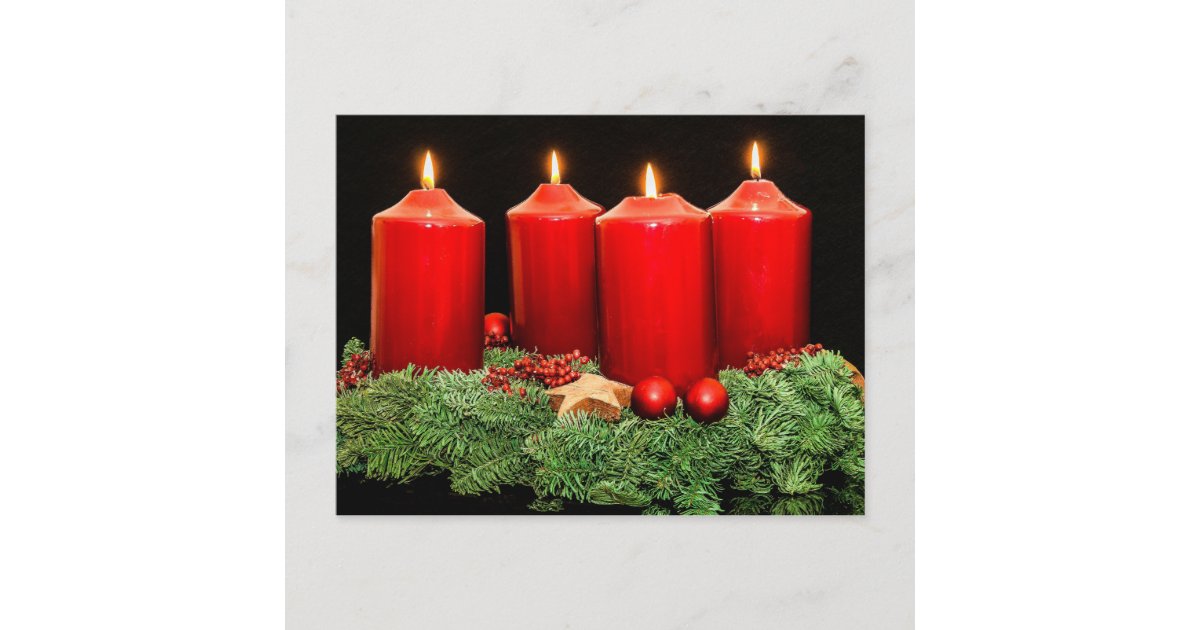 Merry christmas advent wreath holiday postcard | Zazzle
