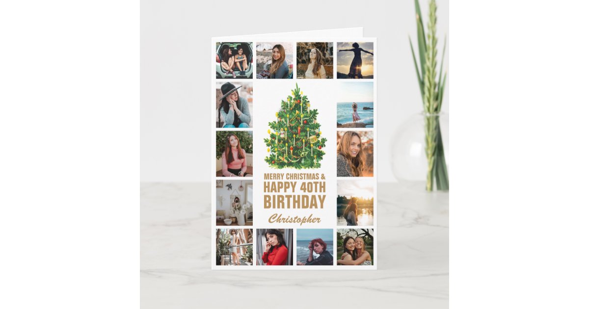 Merry Christmas and 40th Happy Birthday Photo Card | Zazzle