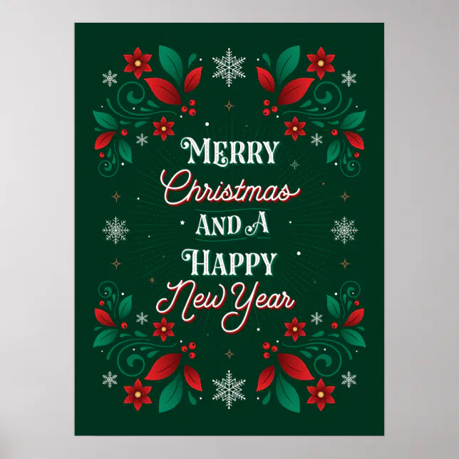 Merry Christmas and a Happy New Year Poster 18x24 | Zazzle