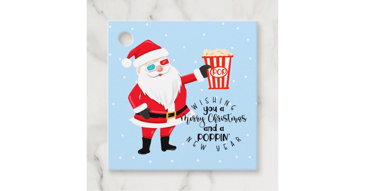 merry christmas and a poppin' new year popcorn favor tags | Zazzle