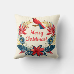Merry Christmas and Happy New Year! 2024 Red Bird Throw Pillow | Zazzle