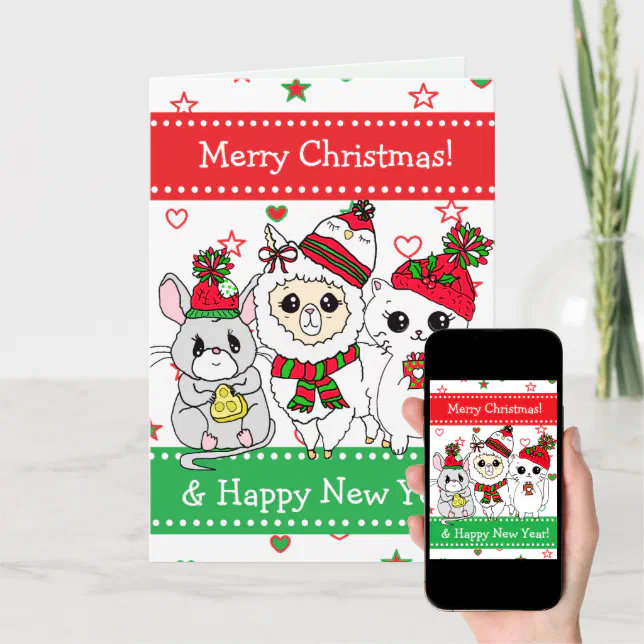 Merry Christmas and Happy New Year Llama Card | Zazzle