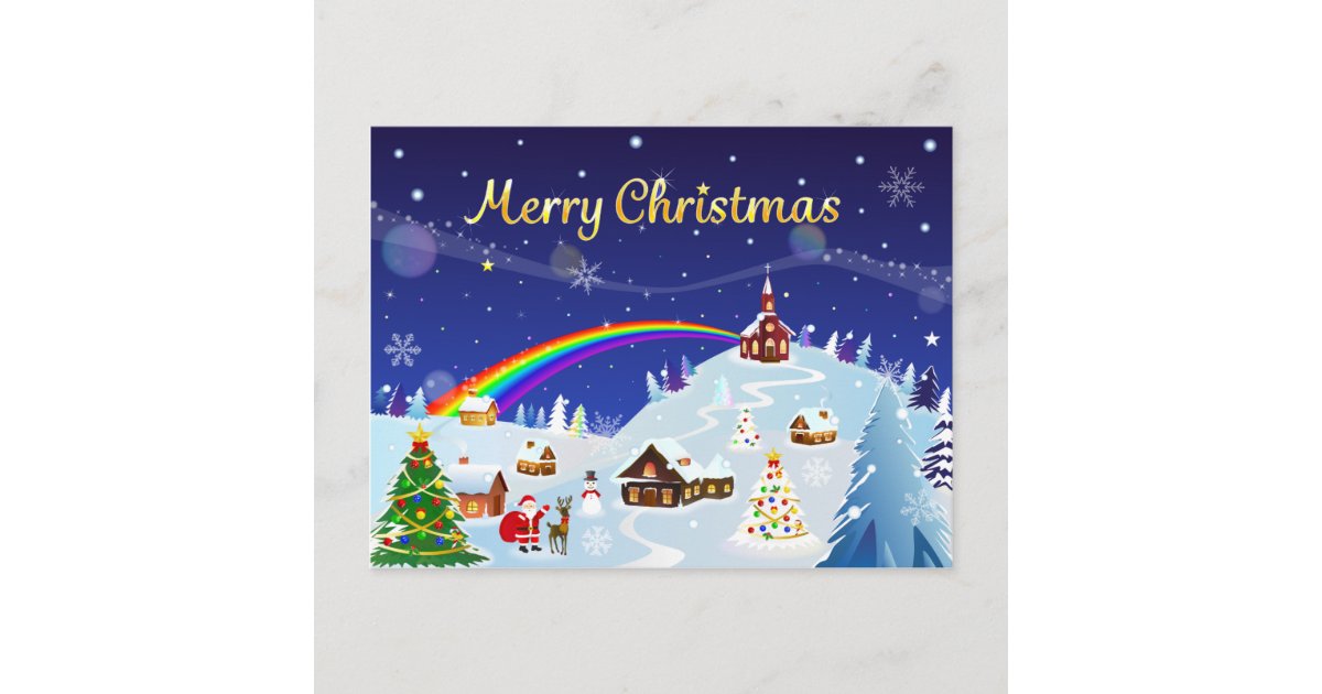 Merry Christmas and Rainbow Santa Postcard | Zazzle