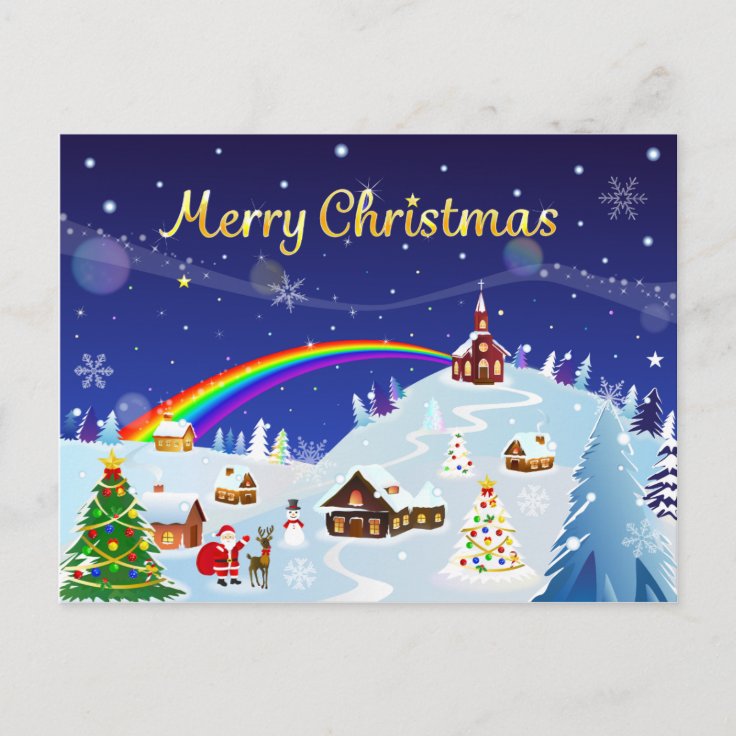 Merry Christmas and Rainbow Santa Postcard | Zazzle