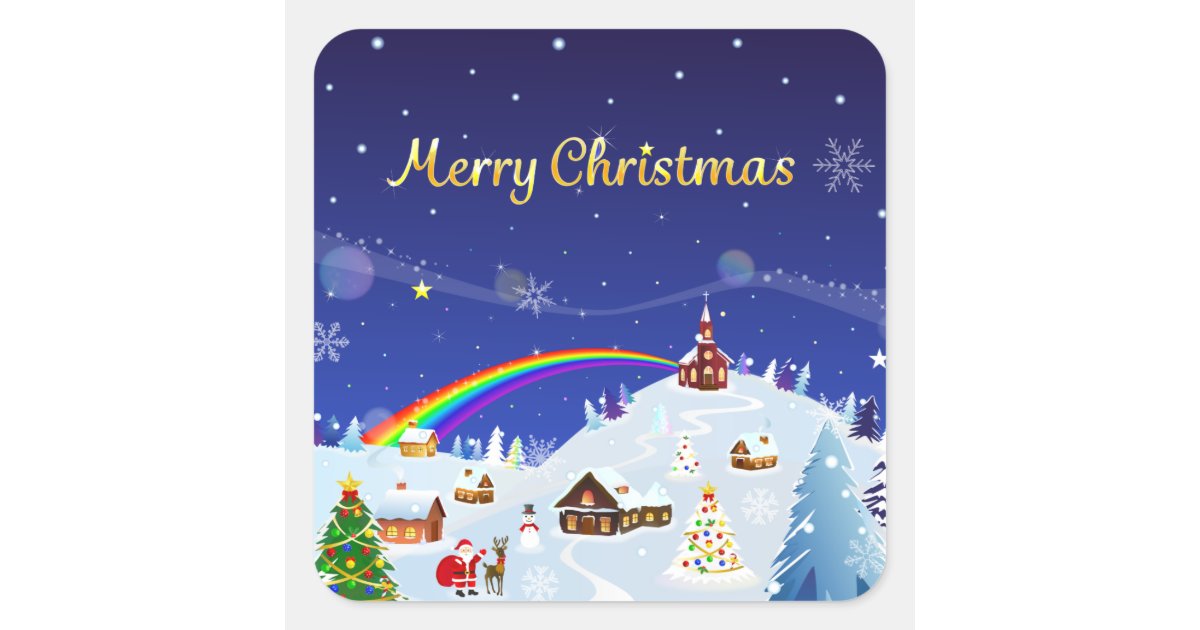 Merry Christmas and Rainbow Santa Square Sticker | Zazzle