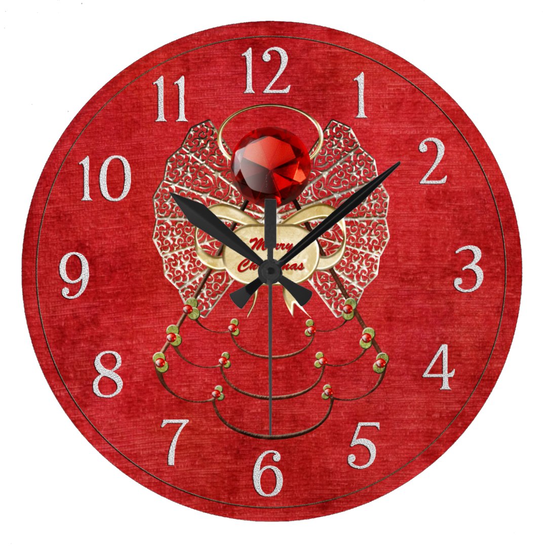 Merry Christmas Angel - Red Large Clock | Zazzle