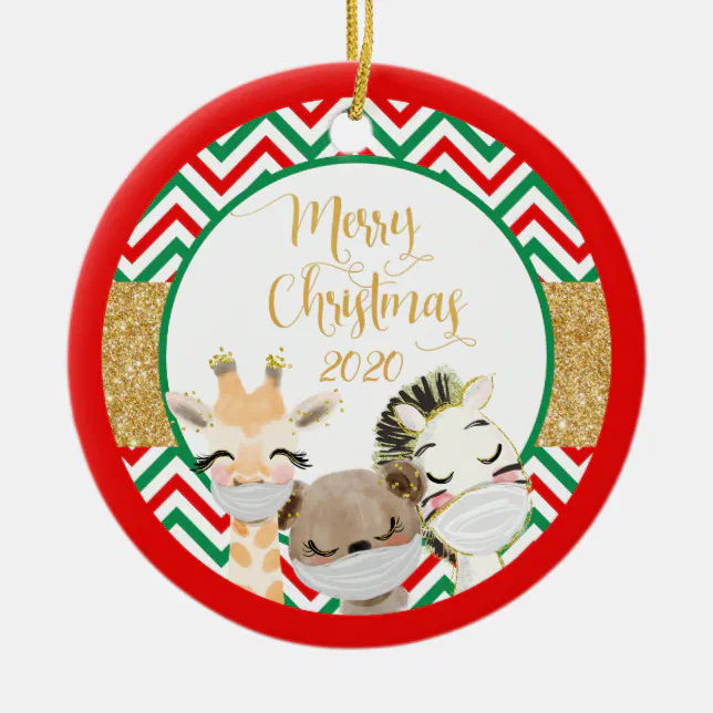 Merry Christmas Animals Face masks 2020 Ceramic Ornament | Zazzle