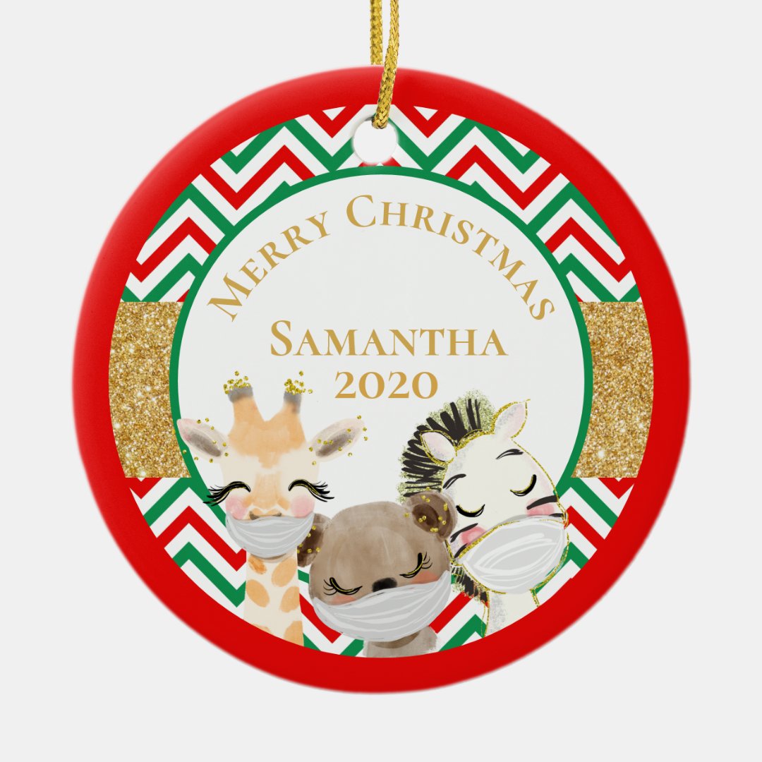 Merry Christmas Animals Face masks 2020 Custom Ceramic Ornament | Zazzle