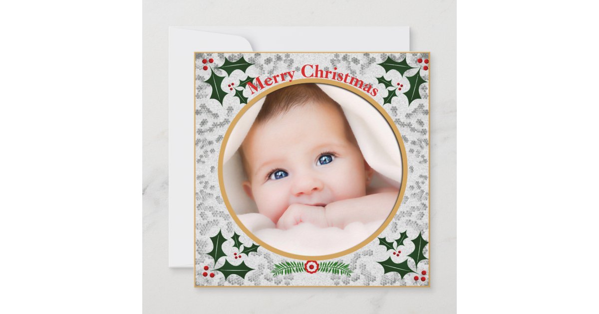 Merry Christmas Baby Infant Family Photo Custom Holiday Card | Zazzle