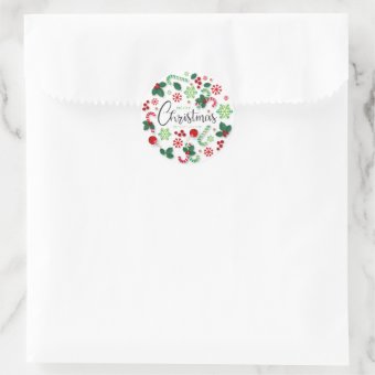 Merry Christmas Background With Ornaments Classic Round Sticker | Zazzle