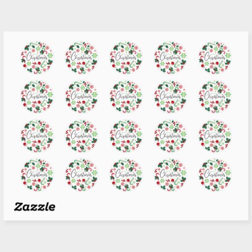 Merry Christmas Background With Ornaments Classic Round Sticker | Zazzle