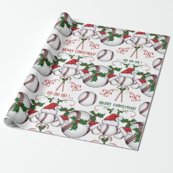 Merry Christmas Baseball Santa Wrapping Paper | Zazzle