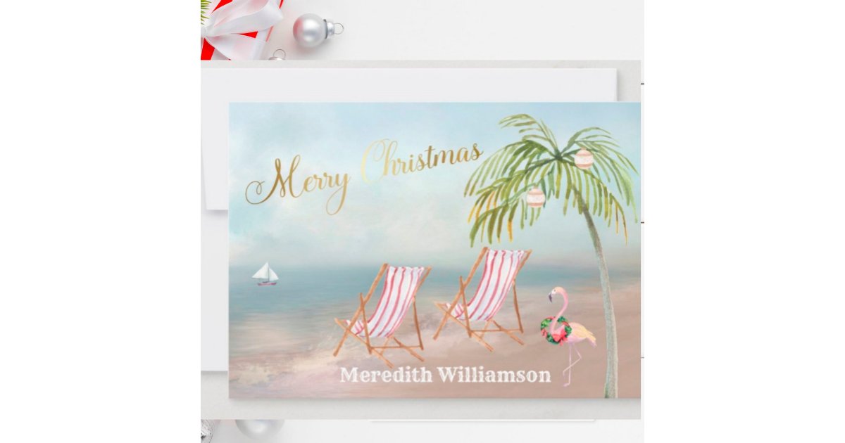 Merry Christmas Beach Flamingo Budget FLAT Holiday | Zazzle