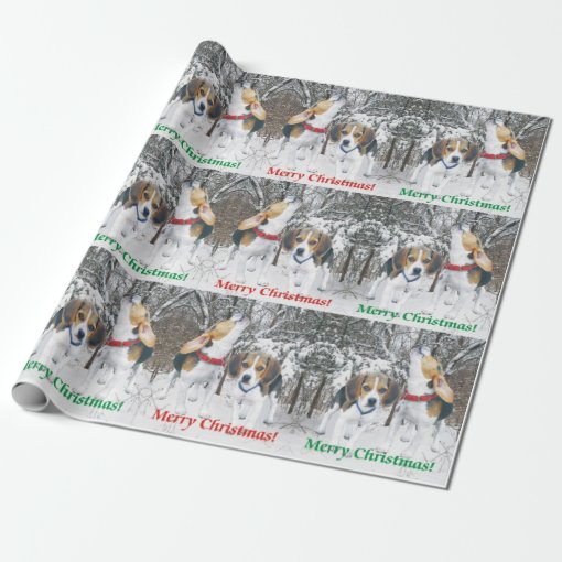 Merry Christmas Beagle Pups & Woods Wrapping Paper | Zazzle