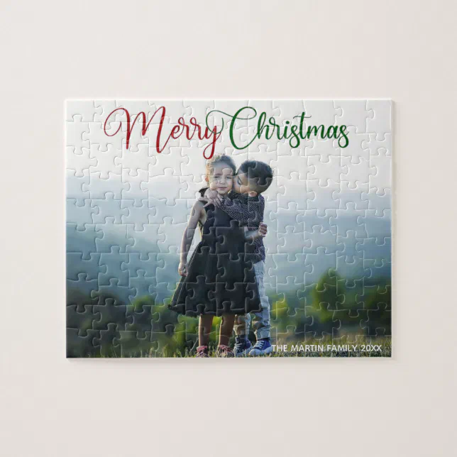 Merry Christmas Beautiful Family Photo Custom Gift Jigsaw Puzzle | Zazzle