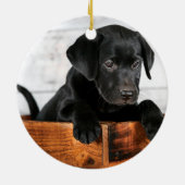 Merry Christmas Black Lab | Add Your Dog's Photo Ceramic Ornament | Zazzle