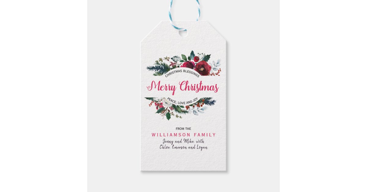 Merry Christmas Blessings Peace, Love and Joy Gift Tags | Zazzle