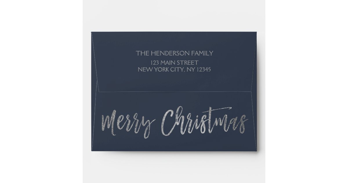Merry Christmas Blue and Silver Foil Envelope | Zazzle